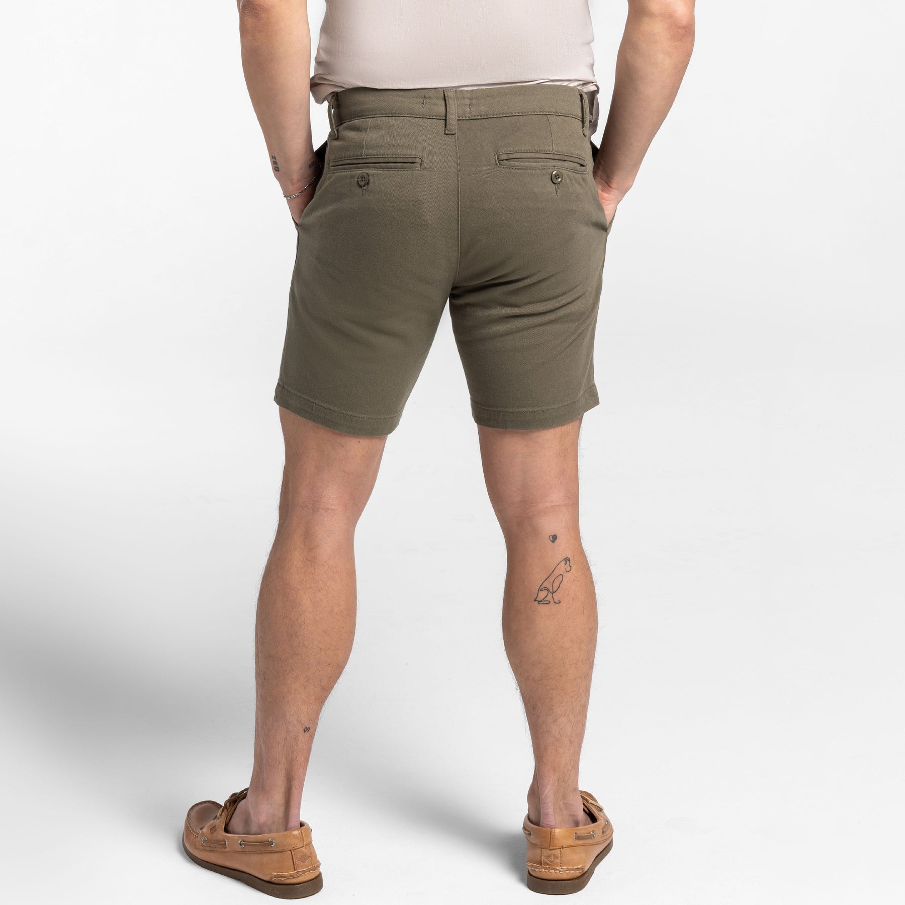 Ash & Erie Vintage Olive Stretch Washed Chino Short for Short Men