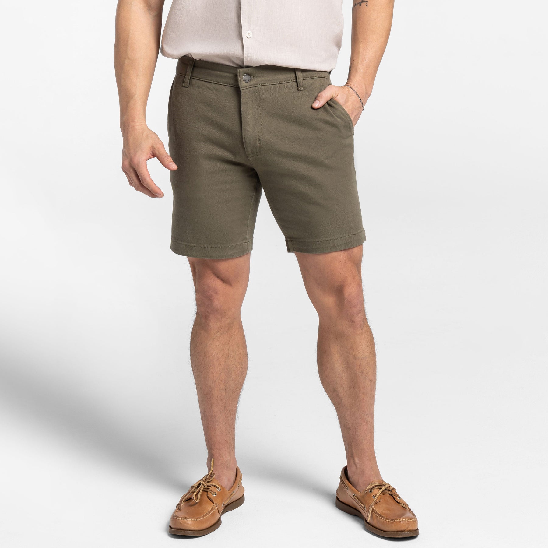 Ash & Erie Vintage Olive Stretch Washed Chino Short for Short Men