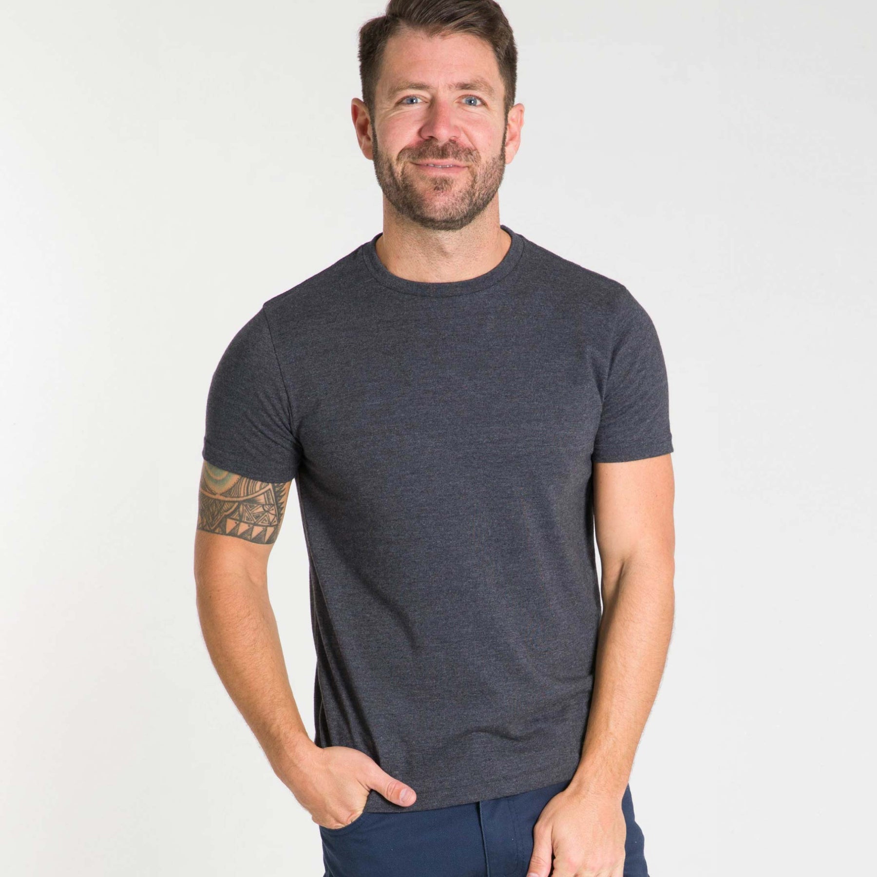 Ash & Erie Heather Charcoal Crew Neck T-Shirt for Short Men