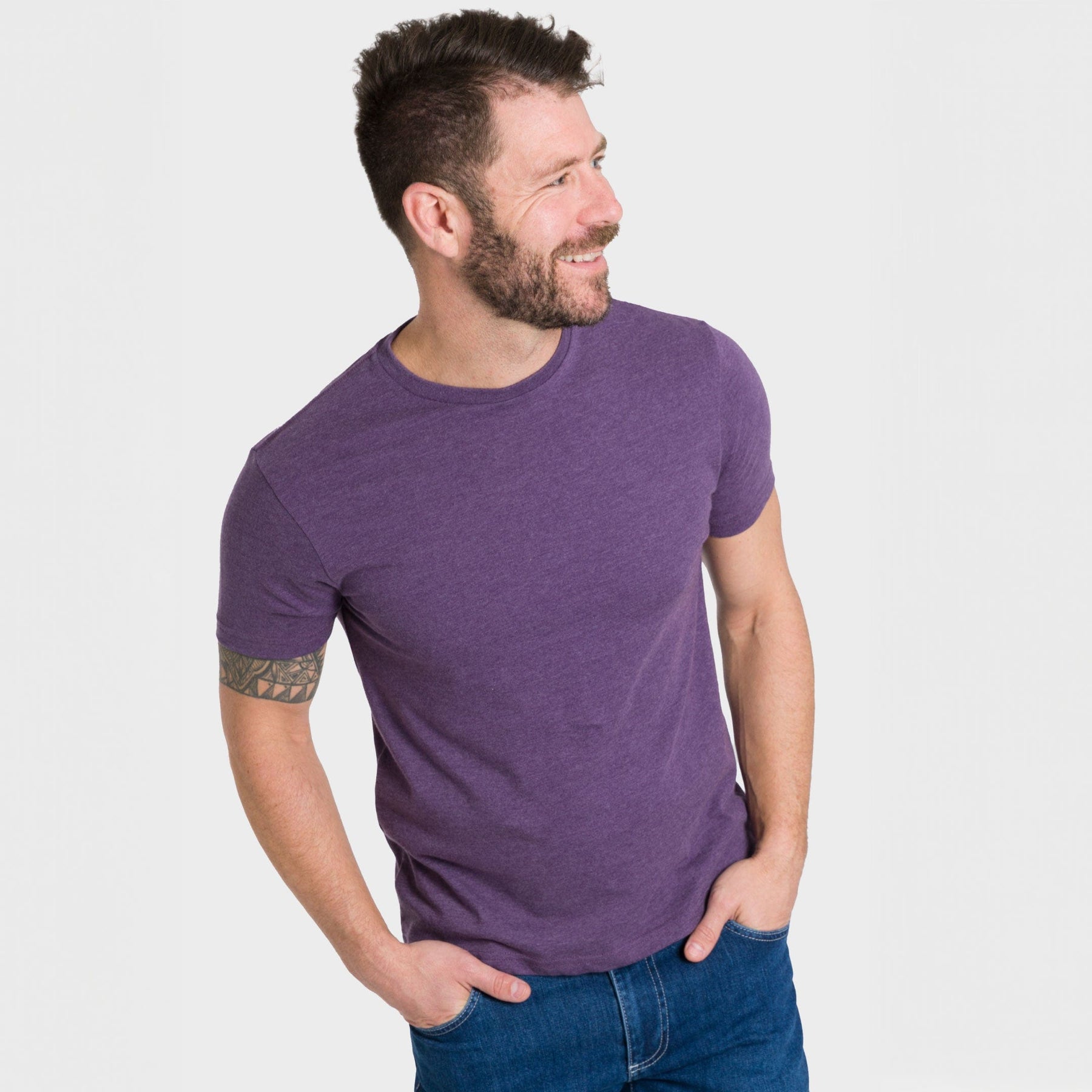 Ash & Erie Heather Purple Crew Neck T-Shirt for Short Men