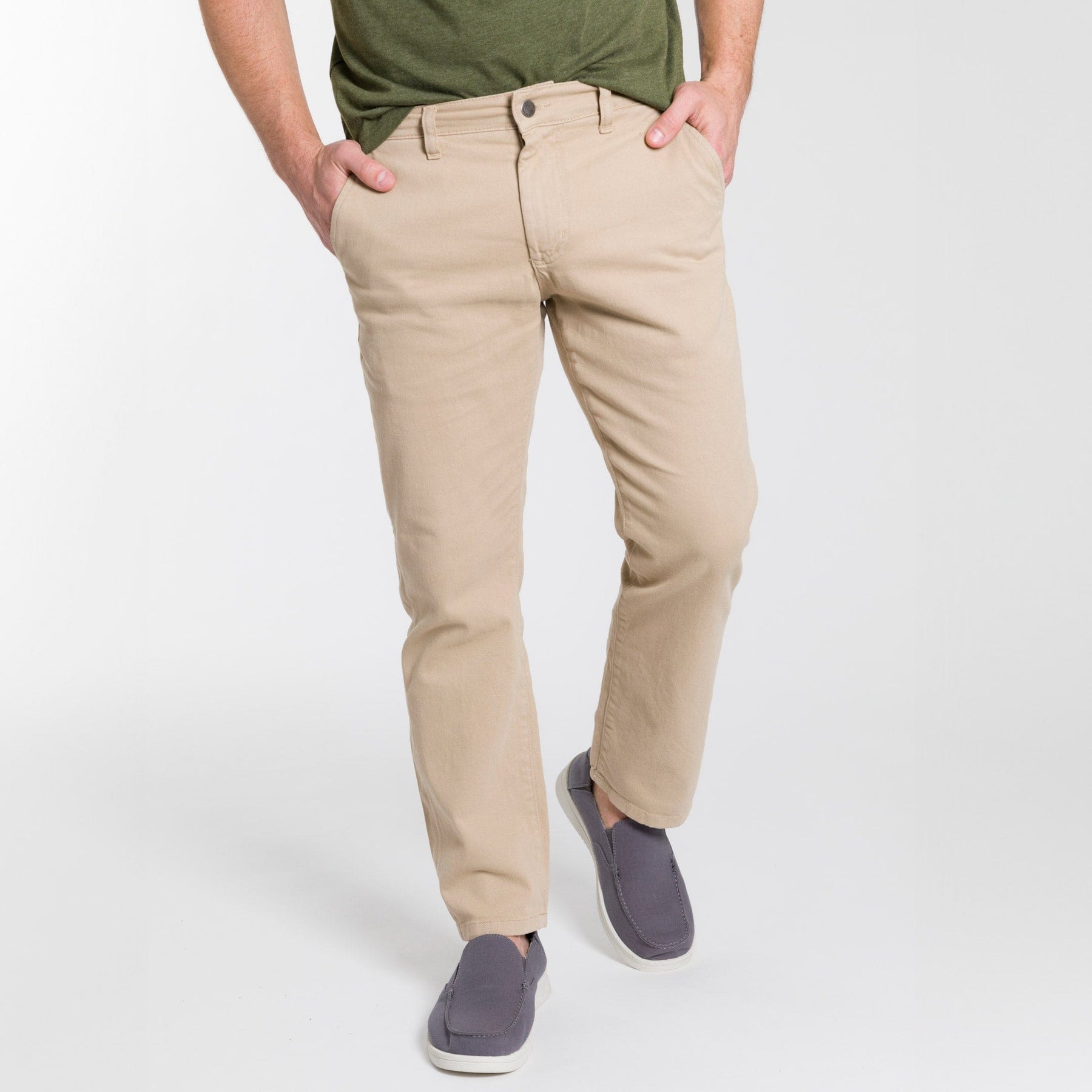 Ash & Erie Straight Fit Khaki Washed Stretch Chino for Short Men