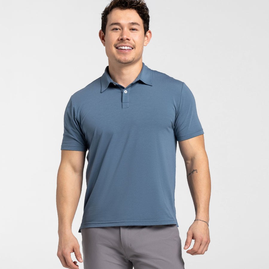 Ash & Erie Carbon Blue Tech Polo Shirt for Short Men