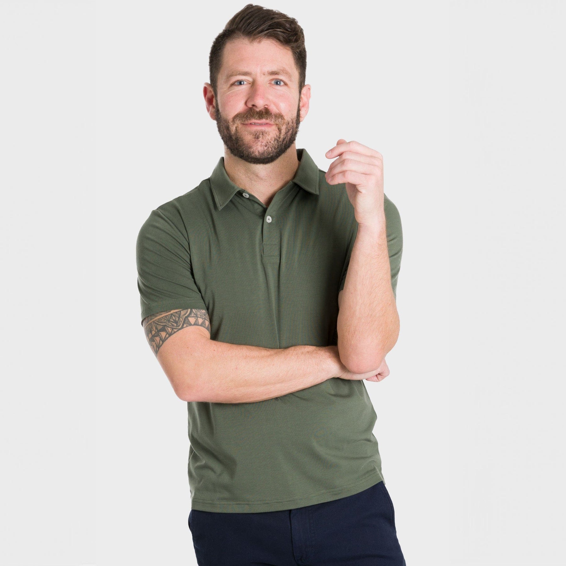Ash & Erie Dark Green Tech Polo Shirt for Short Men